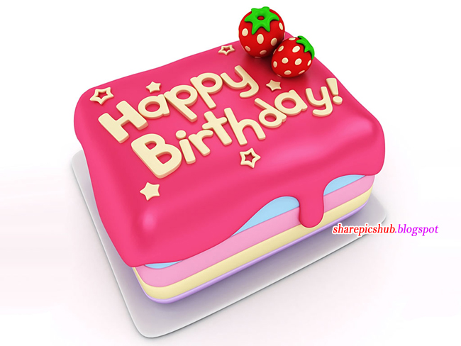 Beautiful Happy Birthday Square Cake Greeting Card | Share Pics Hub