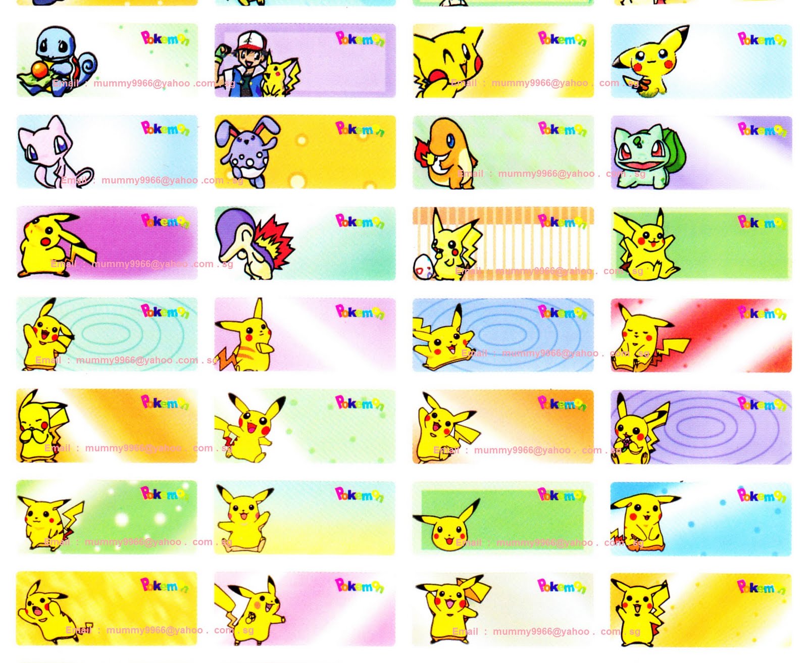 Name Sticker Mall 22x9mm: Waterproof Name Sticker 22x9mm SS04--Pokemon