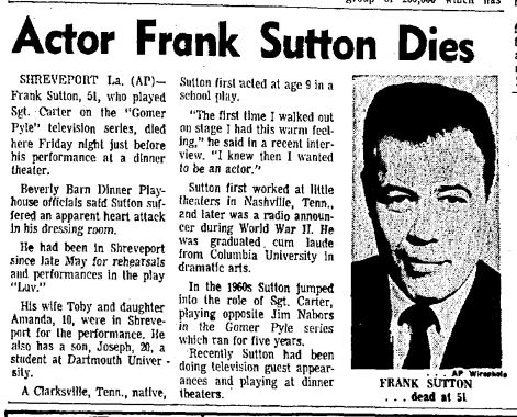 Frank Sutton ~ Complete Biography with [ Photos | Videos ]
