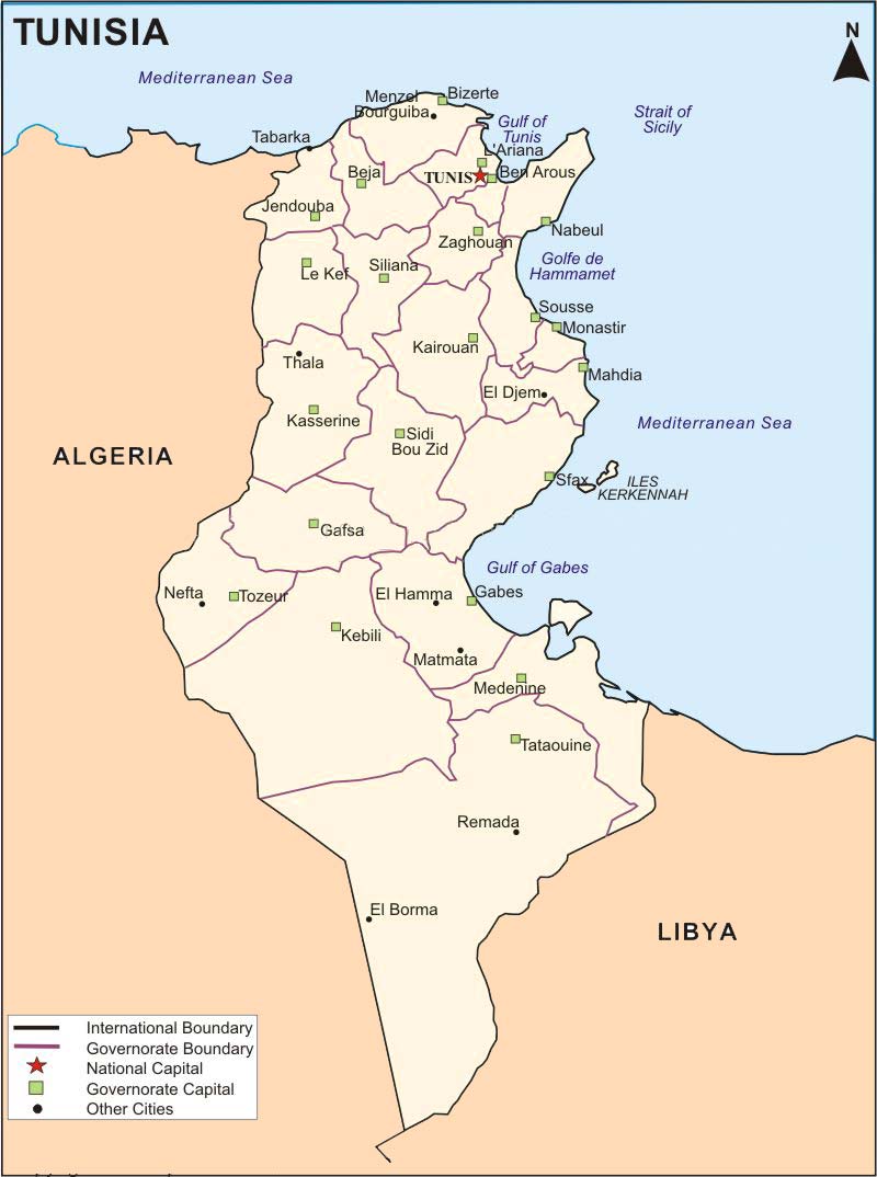 Tunizi - Hartat gjeografike në Tunizi - Shqipëria Express