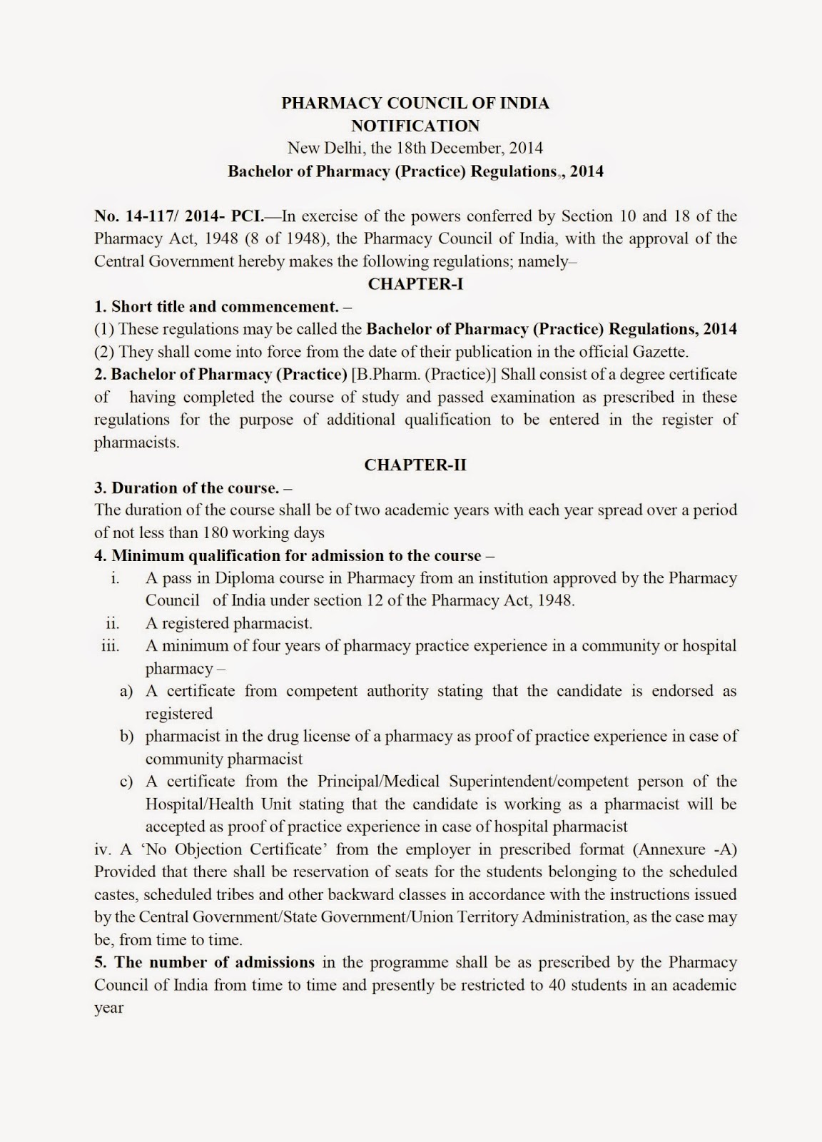 Bachelor of Pharmacy (Practice) Regulations,, 2014