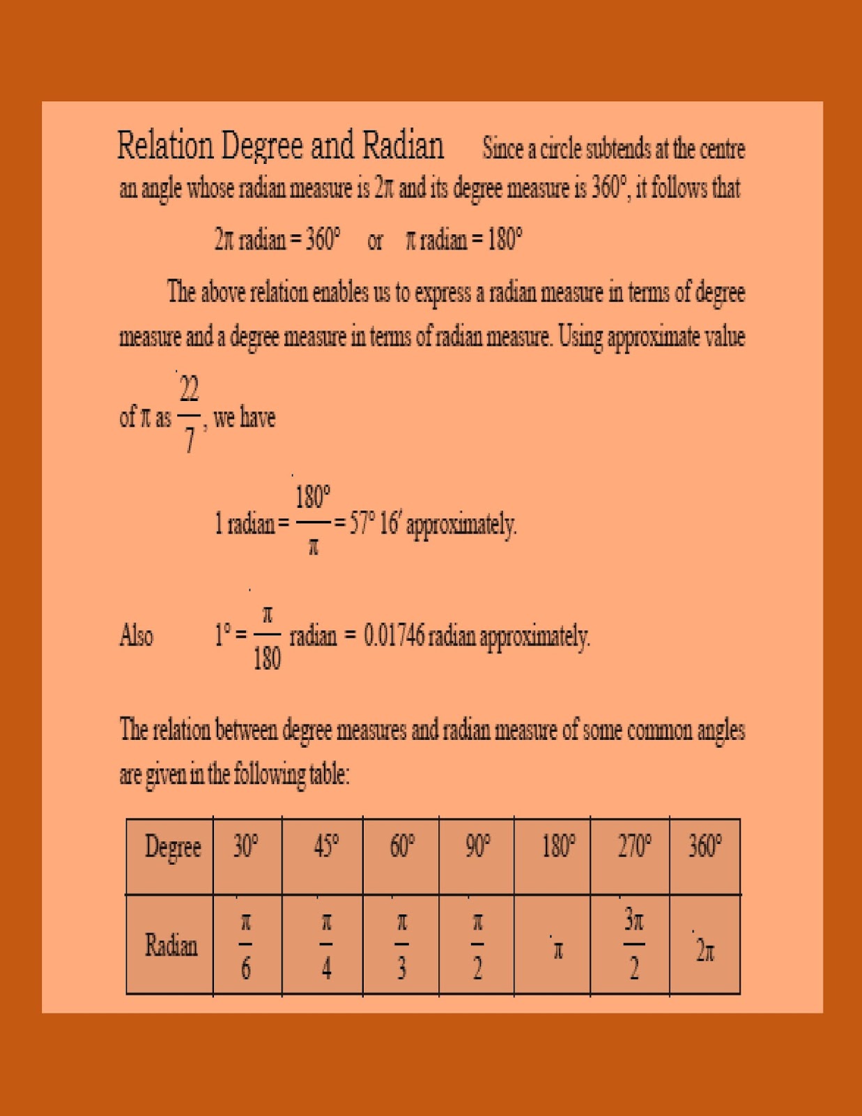 RELATION BETWEEN DEGREE AND RADIAN relation-between-degree-and-radian