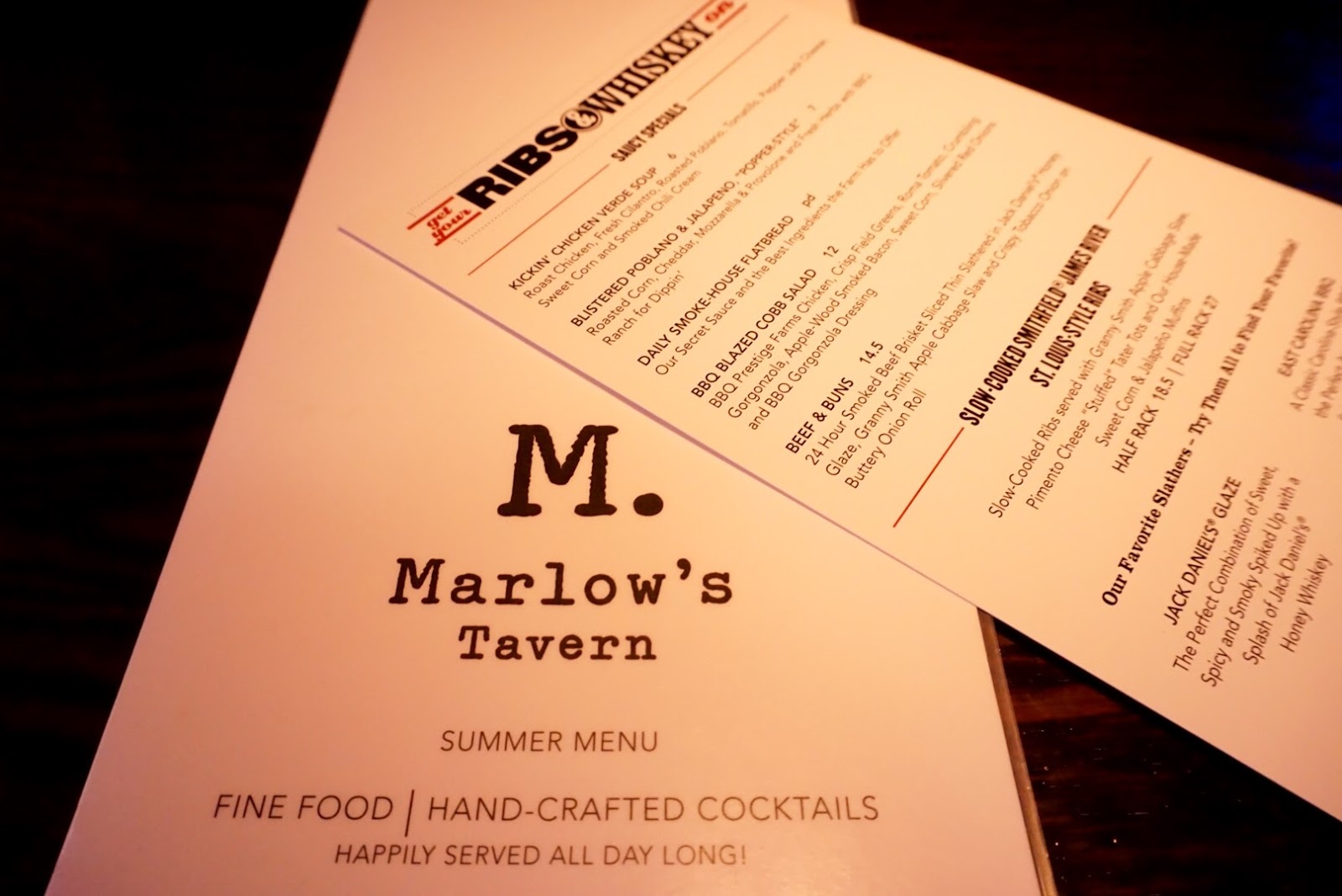 Ribs and Whiskey Menu at Marlows Tavern | I Run For Wine