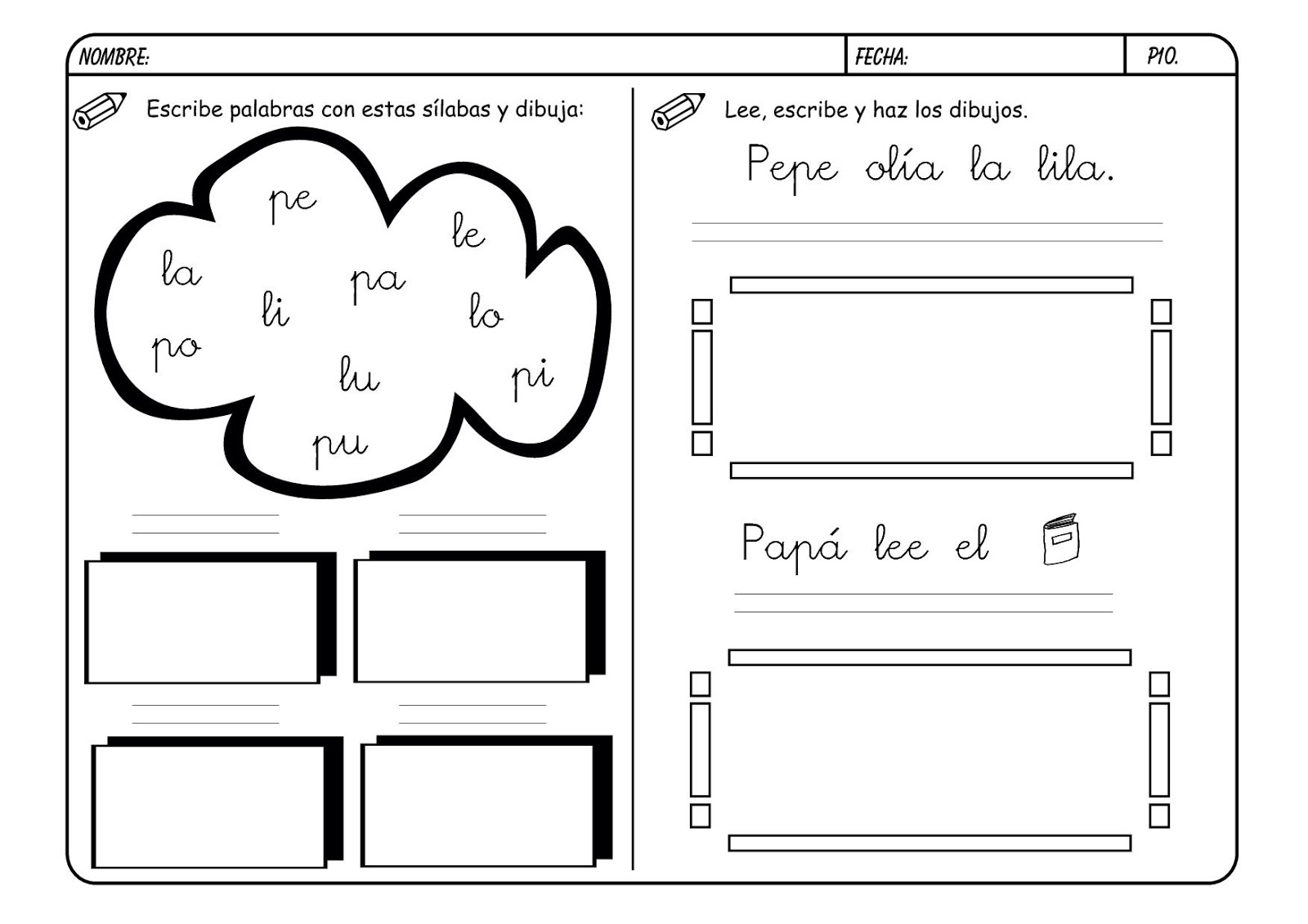 El rincón de Aurora: Ficha de repaso tema 1 de lengua. Letra P, p y M, m