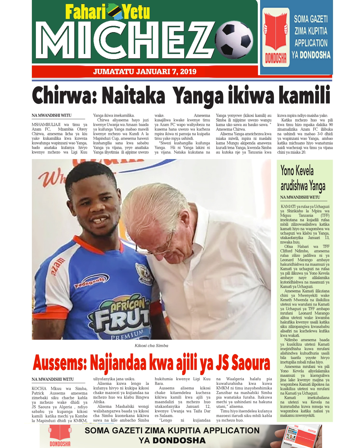 Tanzanian Today's Newspapers MAGAZETI YA LEO Monday 07th January, 2019 ...