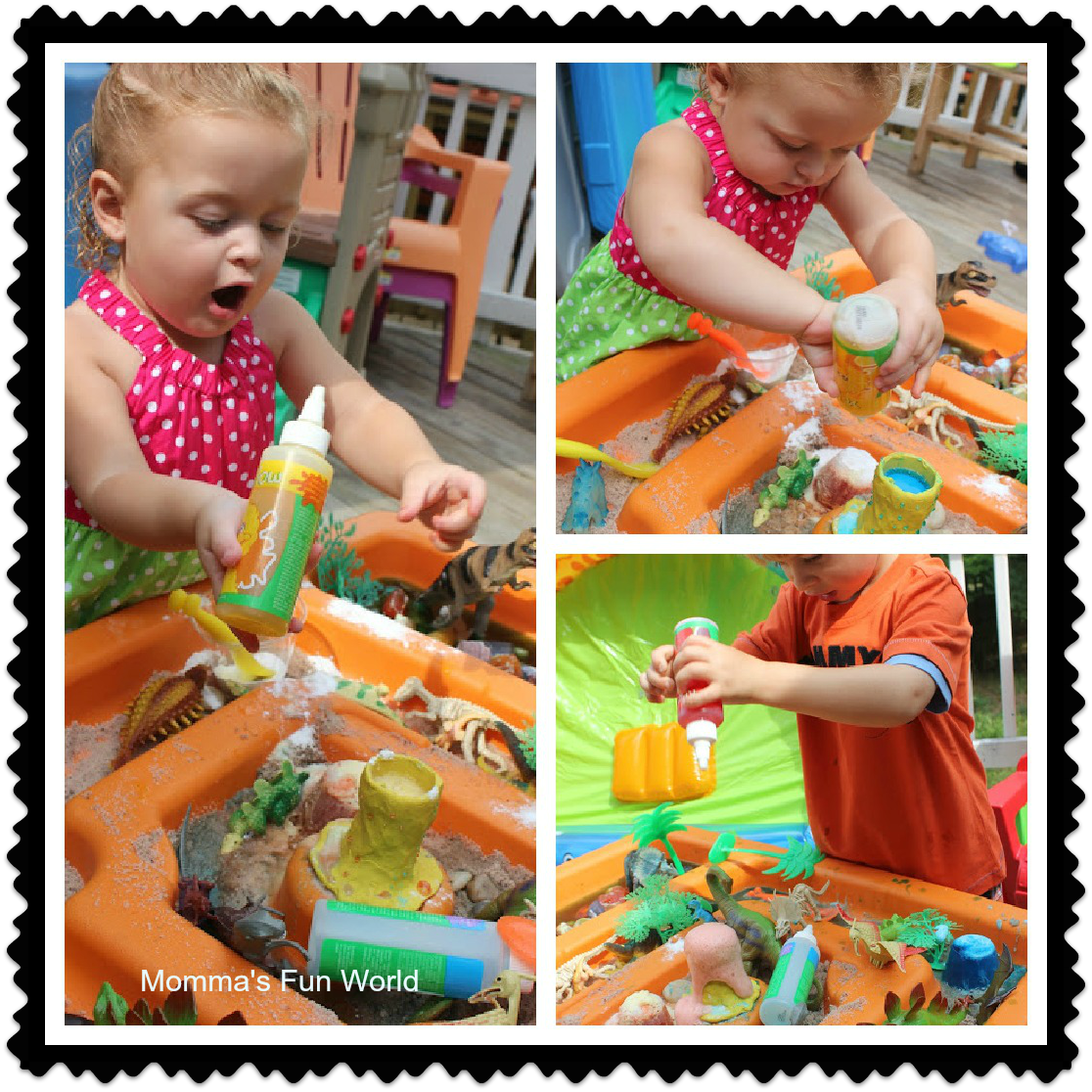 Momma's Fun World: Dinosaur sensory volcano fun
