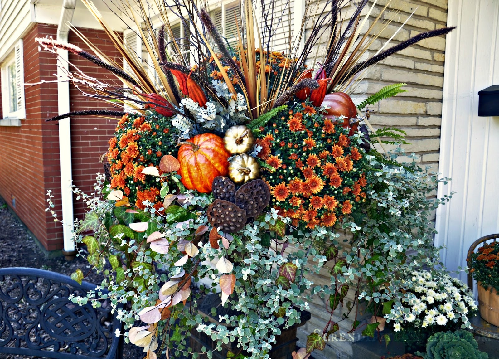 Serendipity Refined Blog: Gold and Orange Fall Pumpkin Urn Planter