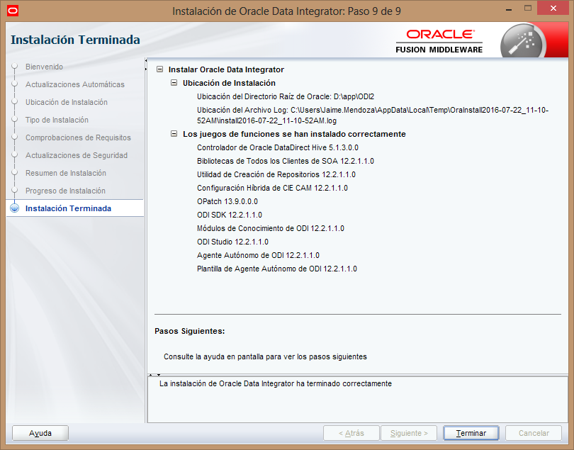 BI: 1. Instalación ODI 12c - Repositorios - Agente