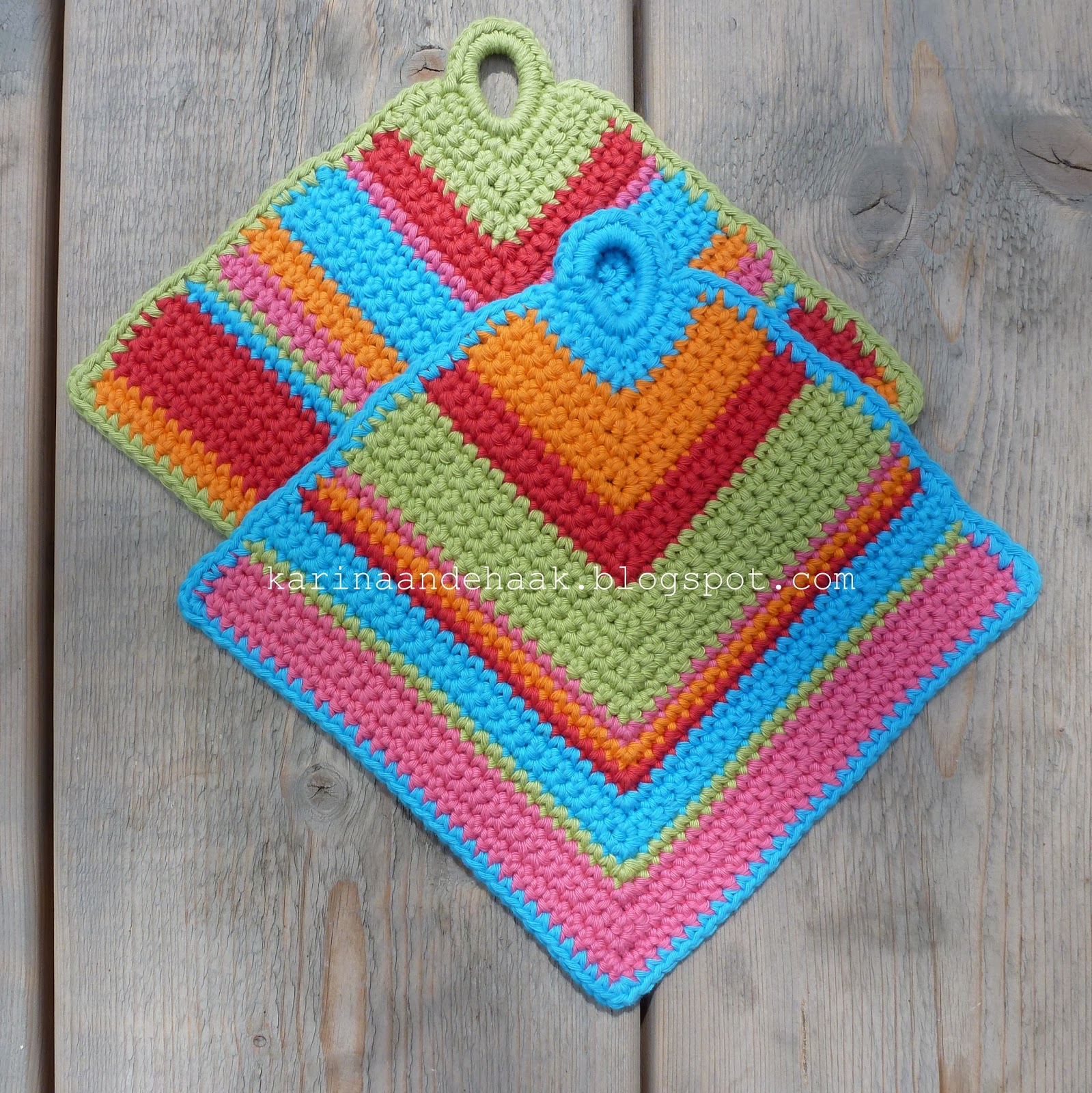 Karin aan de haak: Pannenlap "Om het hoekje" - patroon