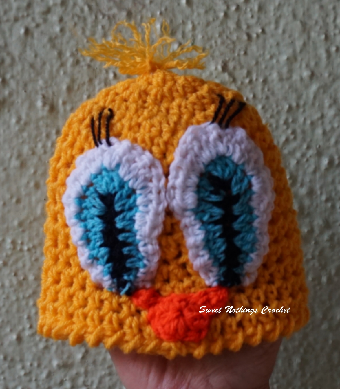 Sweet Nothings Crochet: PREEMIE CAPS 25 - TWEETY BIRD BABY CAP