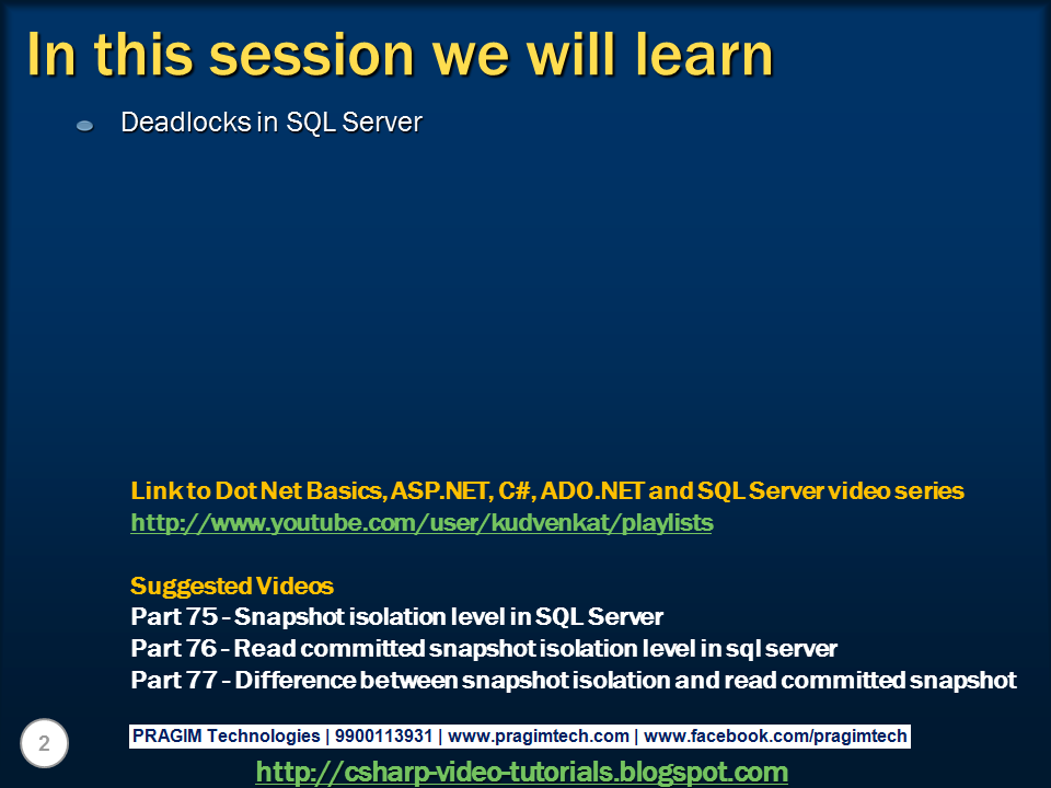 Sql Server Net And C Video Tutorial Sql Server Deadlock Example