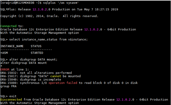 Davis Apps Dba Diskgroups Not Mounted In Oracle Asm