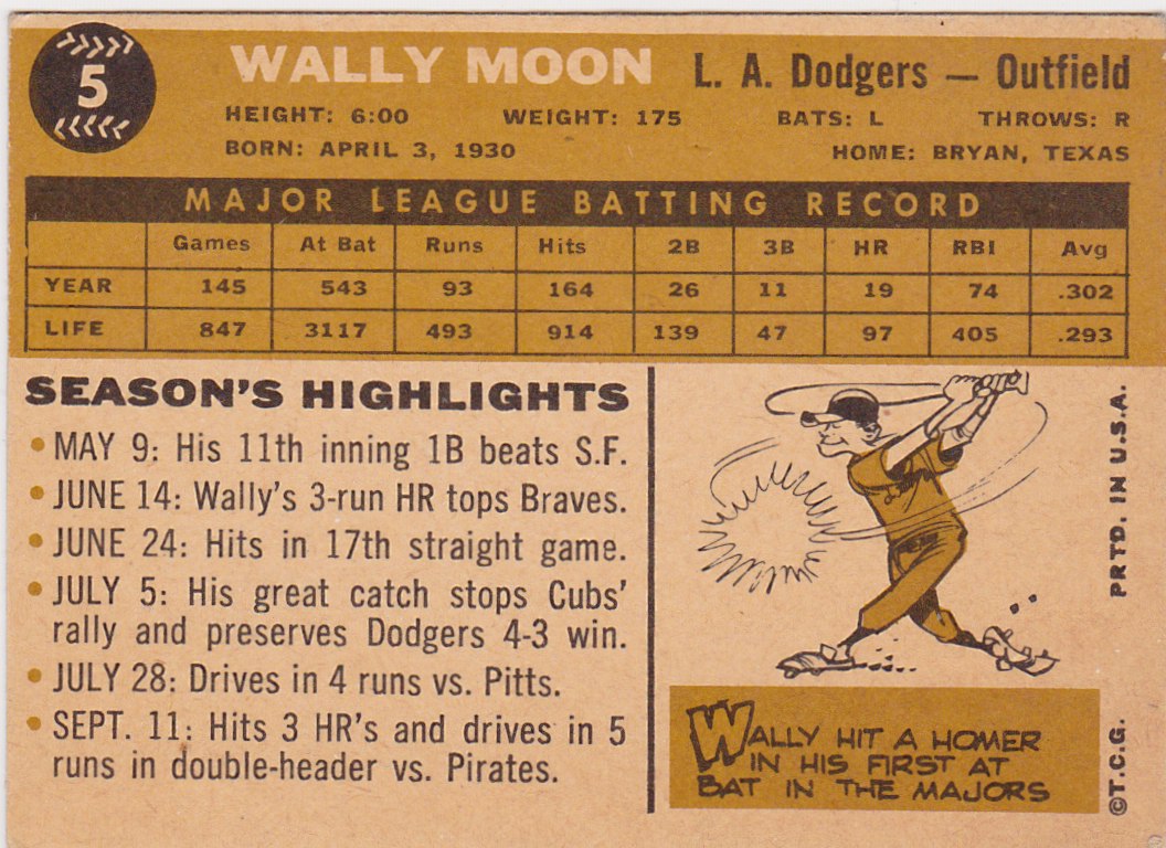 Horizontal Heroes: The 1960 Topps Set: #5 Wally Moon