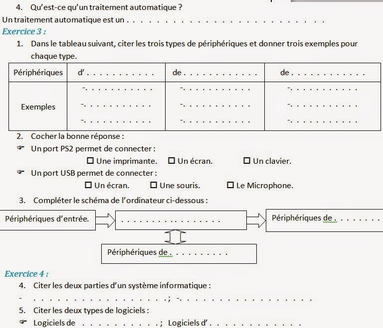 Exercices (informatique, système informatique, périphériques) ~ Les ...