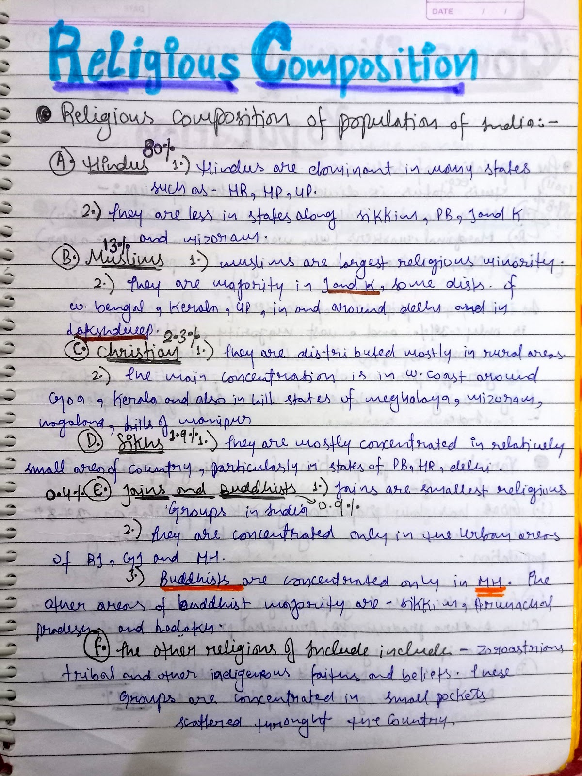 handwritten notes of Population- chapter 1 [geography] class 12th ...