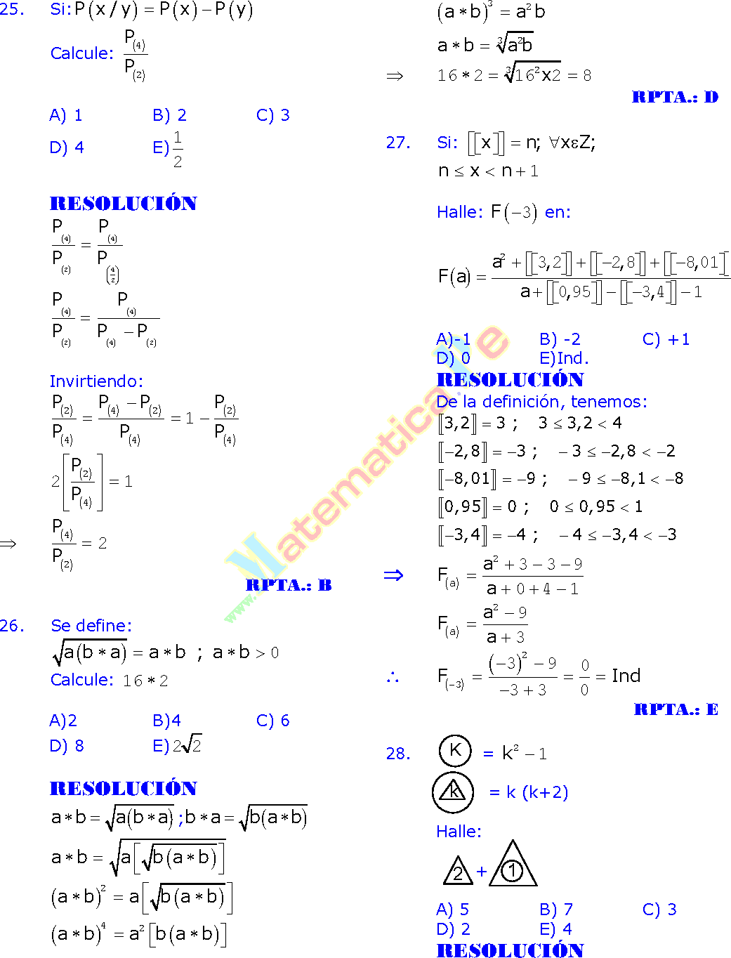 OPERADORES MATEMÁTICOS EJERCICIOS RESUELTOS DE RAZONAMIENTO MATEMÁTICO ...