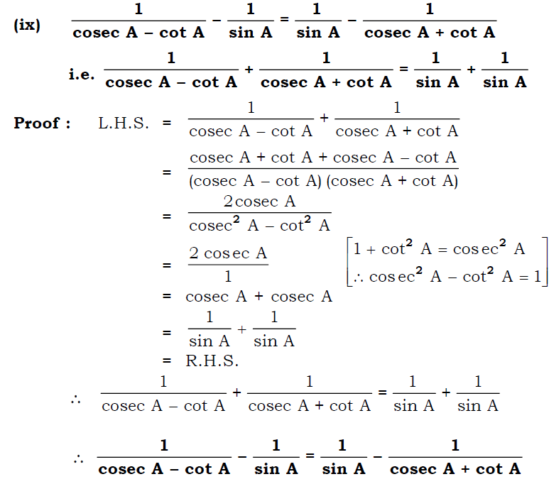 OMTEX CLASSES: (ix) 1/(cosec A-cot A )-1/sinA=1/sinA-1/(cosec A+cot A)