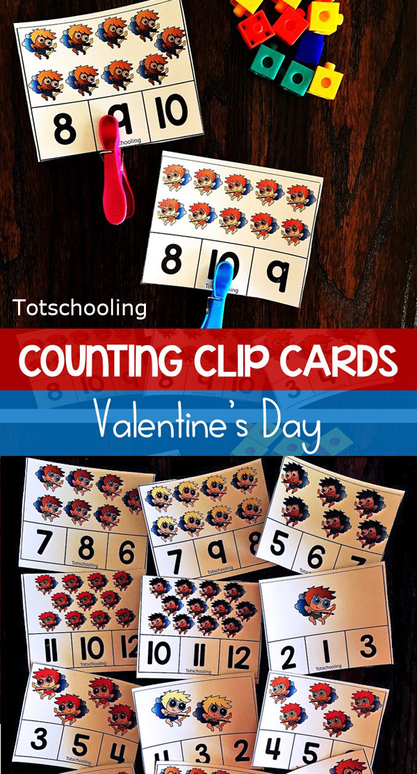 Valentine's Day Counting Clip Cards | Totschooling - Toddler, Preschool ...