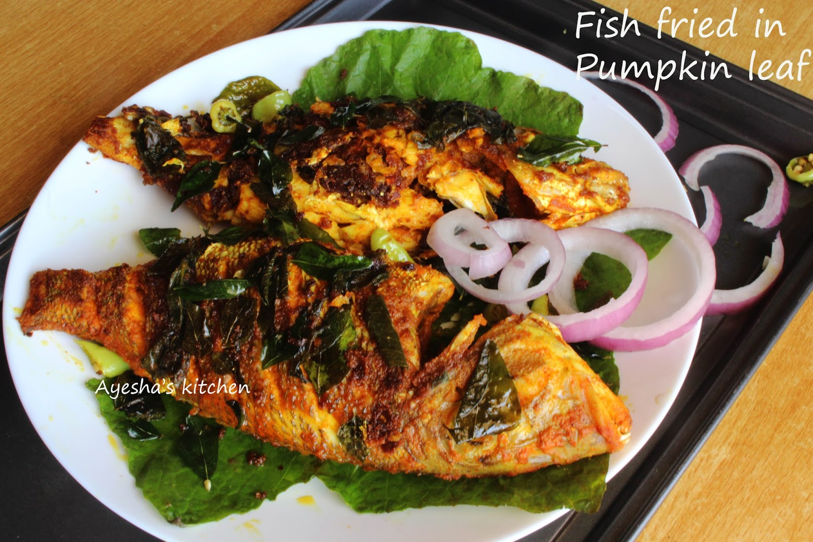 PAN FRIED FISH - FISH FRY RECIPE IN PUMPKIN LEAF / WHOLE FISH RECIPE