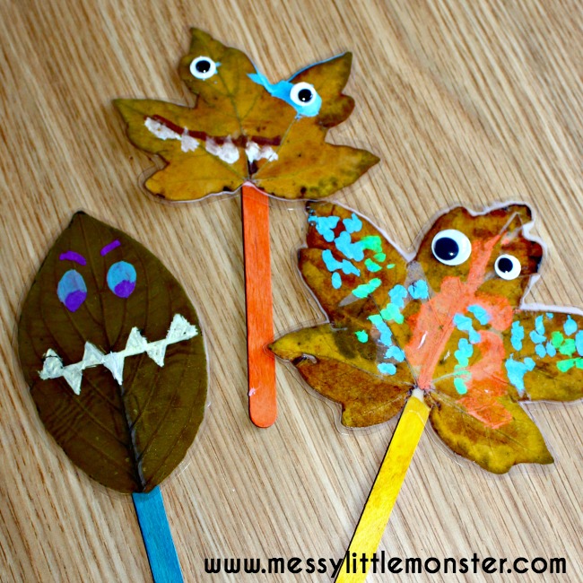 Leaf Puppets - Leaf Craft for Preschoolers - Messy Little Monster