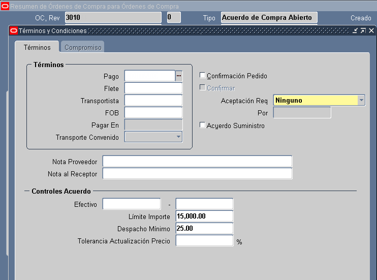 Compartiendo Tips de Oracle: Despacho minimo en Orden de Compra Abierta