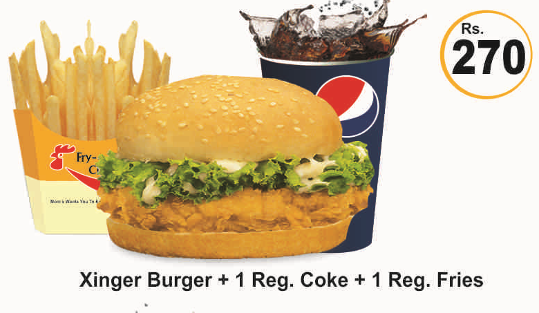 Fry-Chicken: Xinger Burger + 1 reg.Coke + 1 Reg.Fries
