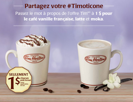Boisson à 1$ chez Tim Hortons