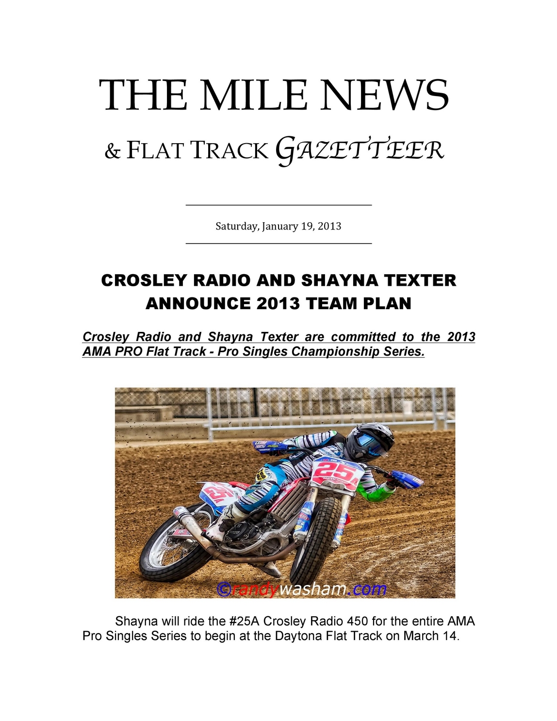 Stu's Shots R Us: AMA Flat Track: Shayna Texter to Ride for Crosley ...