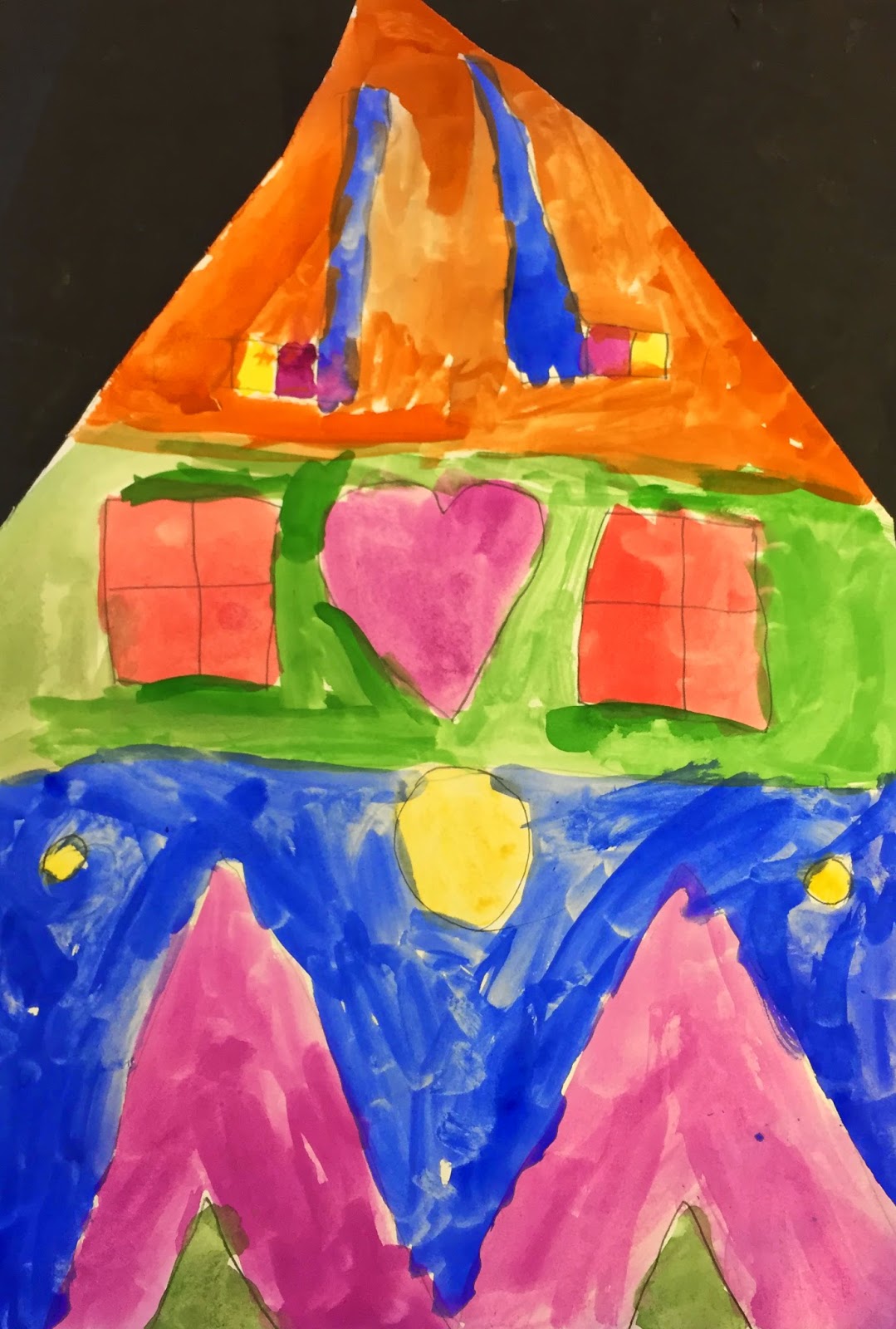 small batch art: Kindergarten Symmetrical House Paintings