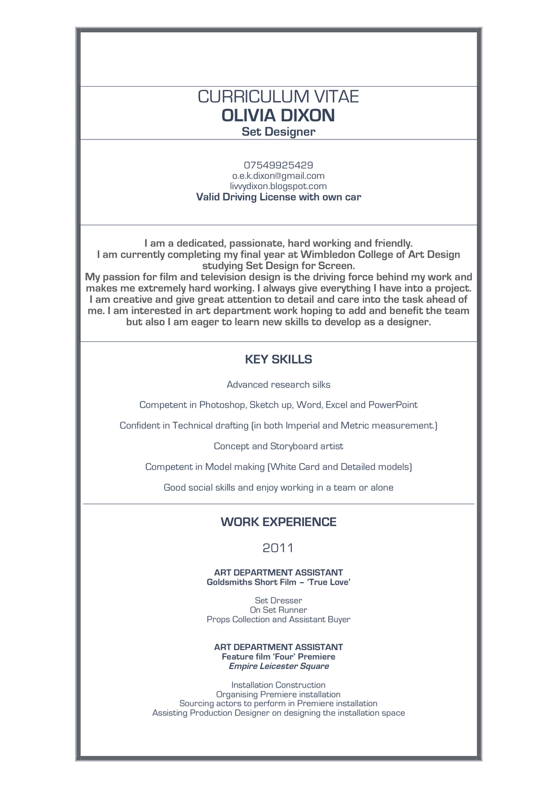 Olivia Dixon. Set Design: CV