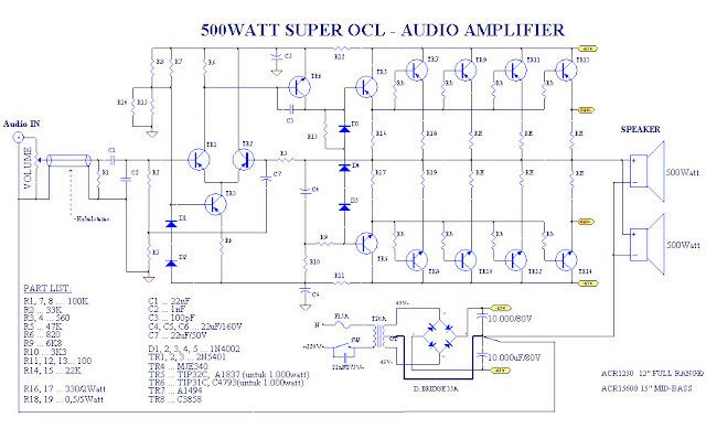 Power Amplifier OCL 500Watt RMS - Electronic Circuit
