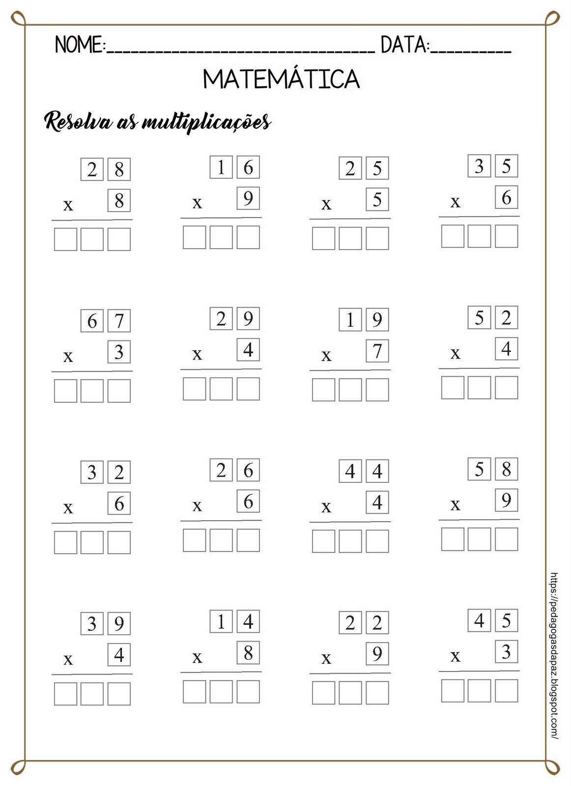 Só Continhas: Atividade de multiplicação, 3º ano 4º ano (Armadas ...