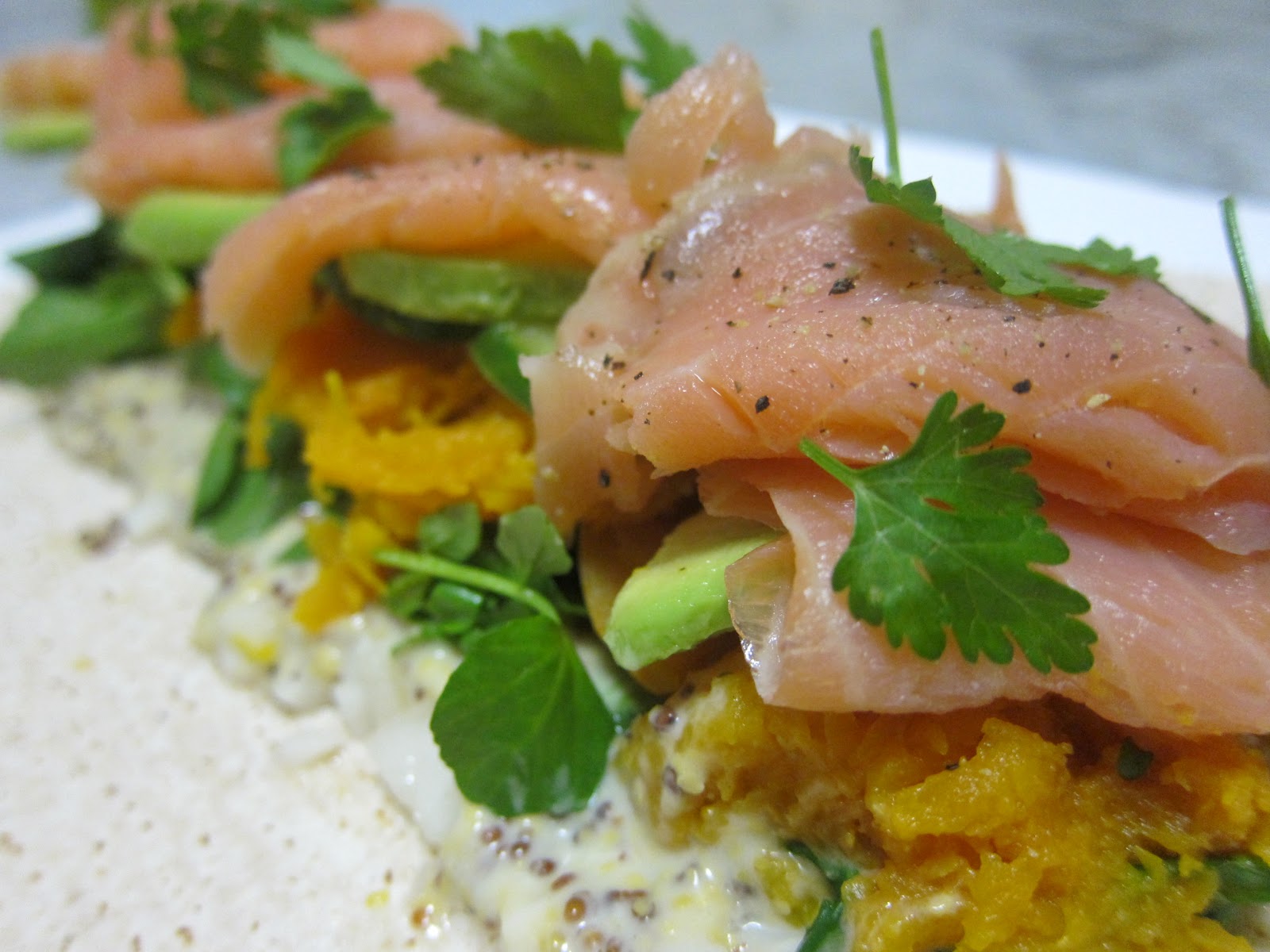 Saucy Thyme: Smoked Salmon, Pumpkin and Avocado Wrap