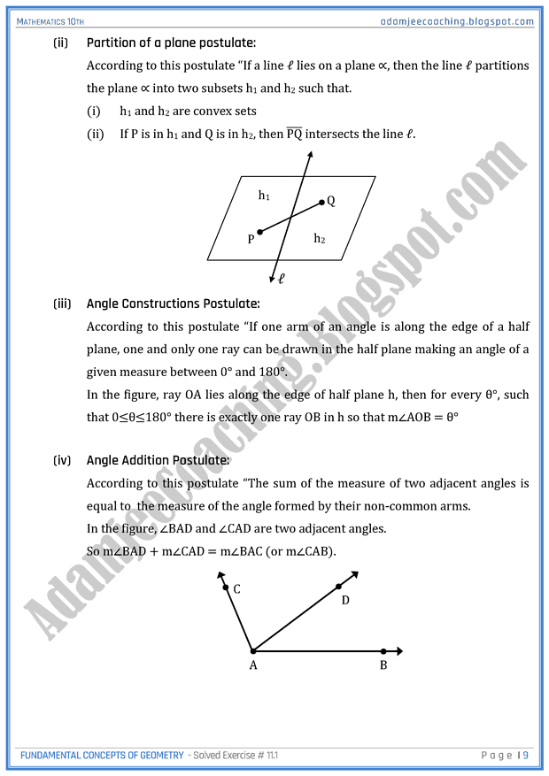 Adamjee Coaching: Fundamental Concepts of Geometry - Exercise 11.1 ...