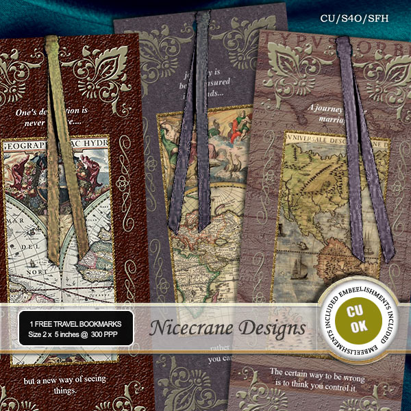 Nicecrane Designs: Old World Map (Folded Bookmark)