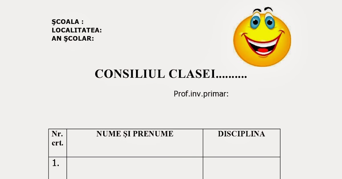 Fise de lucru - Scolari I - IV: Model de Tabel pentru Consiliul Clasei