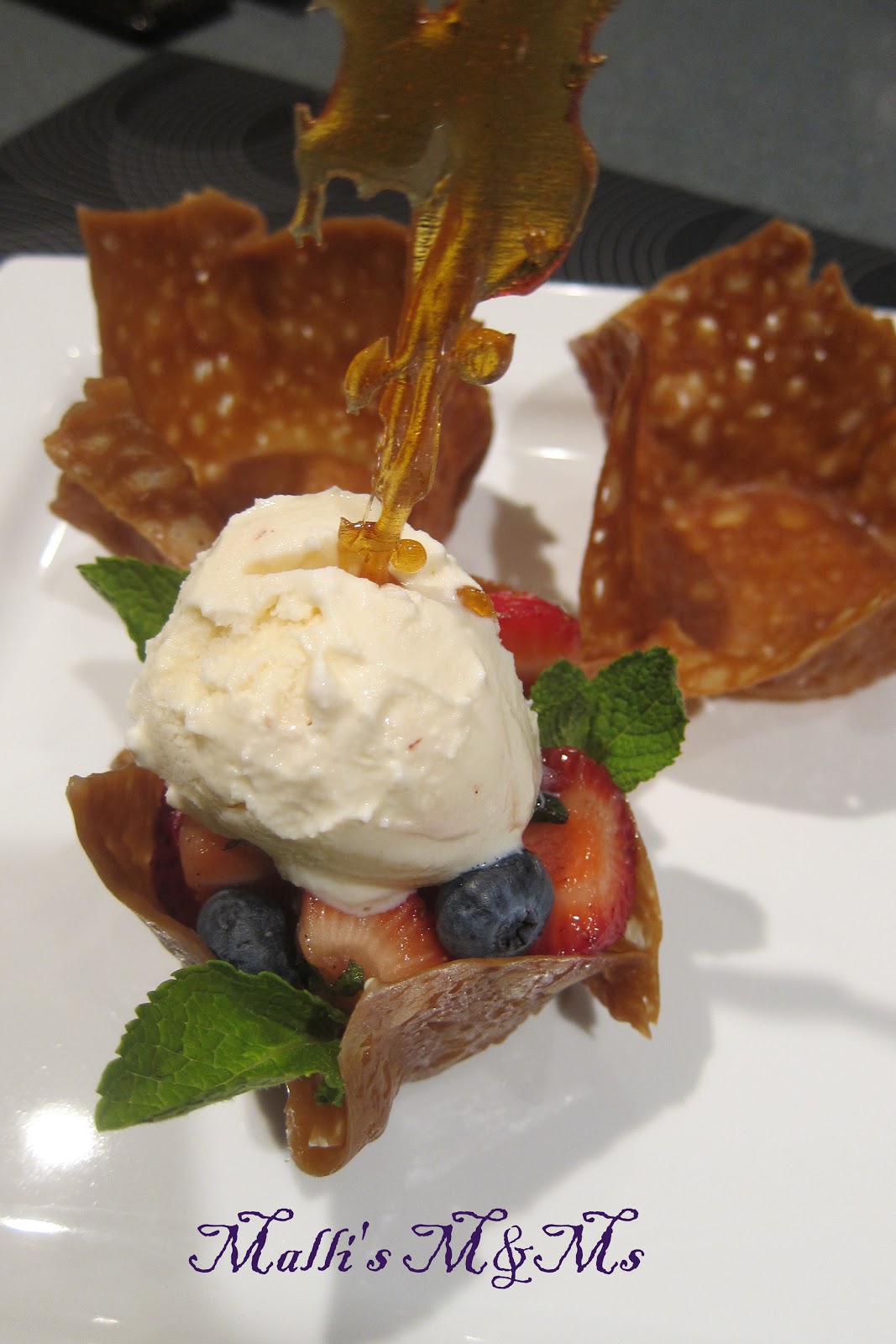 Mint and Mimosas: #273 Crispy Caramel Tuile Cups filled with Fresh ...