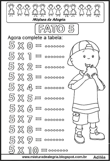 TABUADA DE MULTIPLICAÇÃO DO 5 ILUSTRADA, IMPRIMIR E COLORIR-Mistura de ...