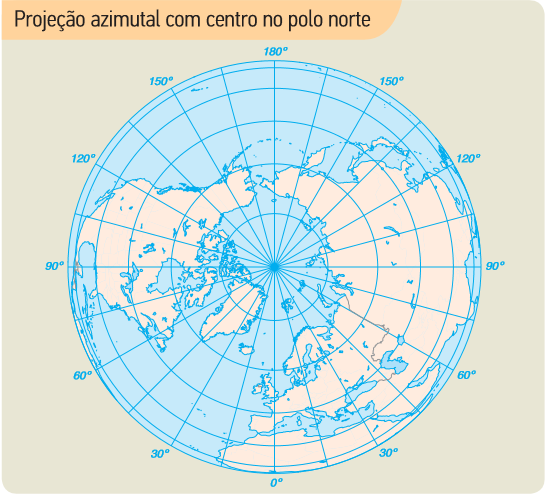 Projeção azimutal - Mapa - Projeto Geografando