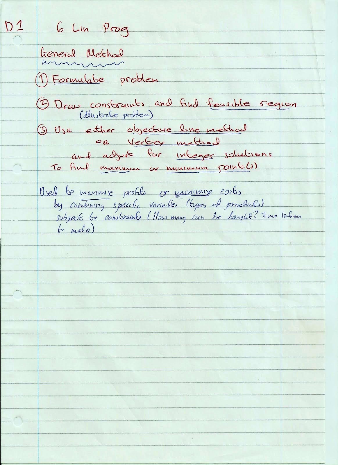 A Level Maths Notes Decision Linear Programming Intro