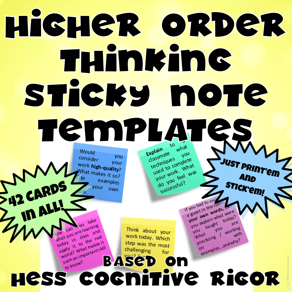 MrTechnology on TpT!: Higher Order Thinking Sticky Note Templates Based ...
