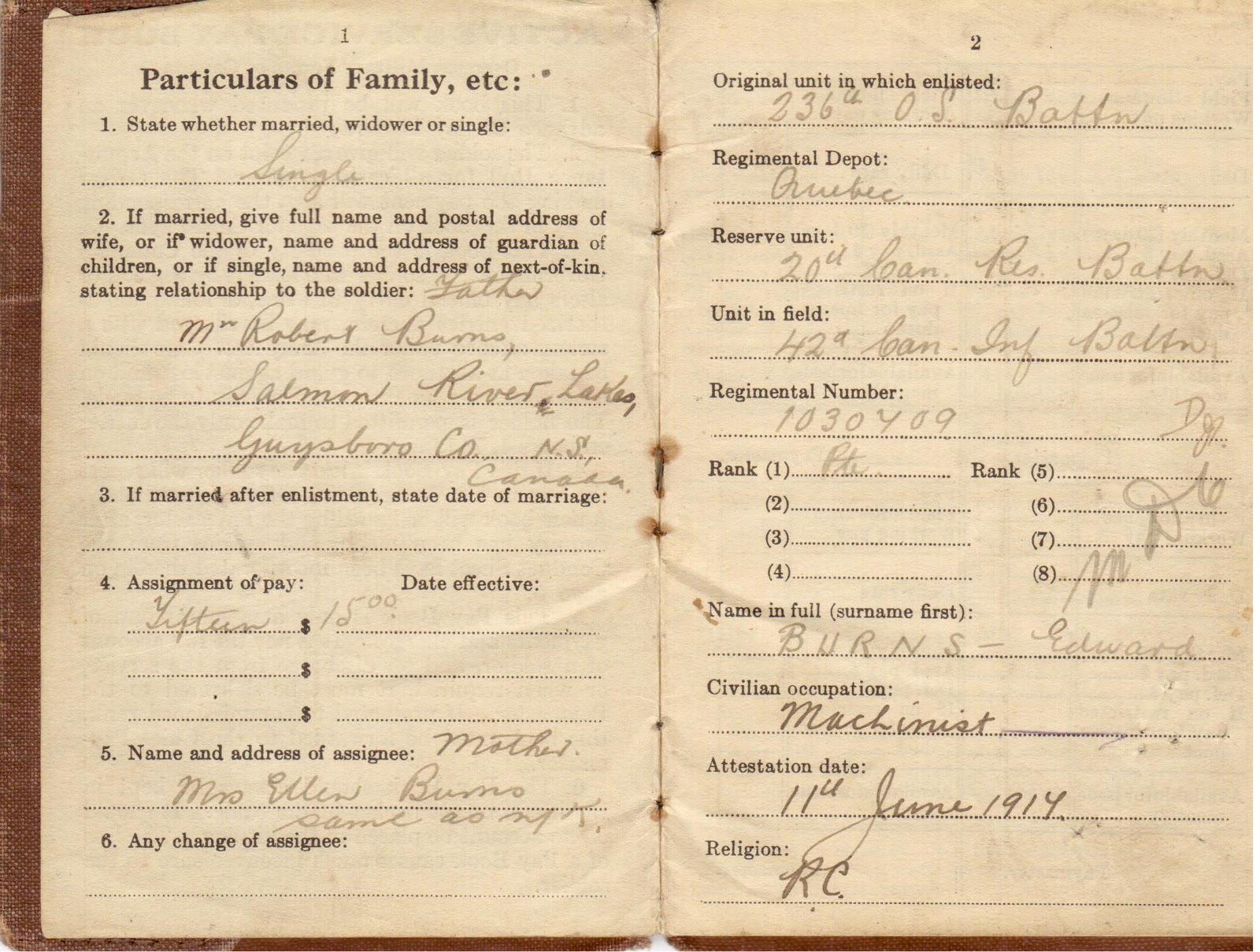 First World War Veterans of Guysborough County: A Soldier's Wage