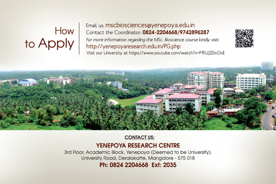 Yenepoya University MSc BioScience Admissions 2019 Notification
