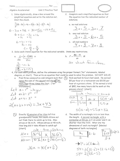 Iroquois Algebra Blog: Unit 2 Review Answer Keys