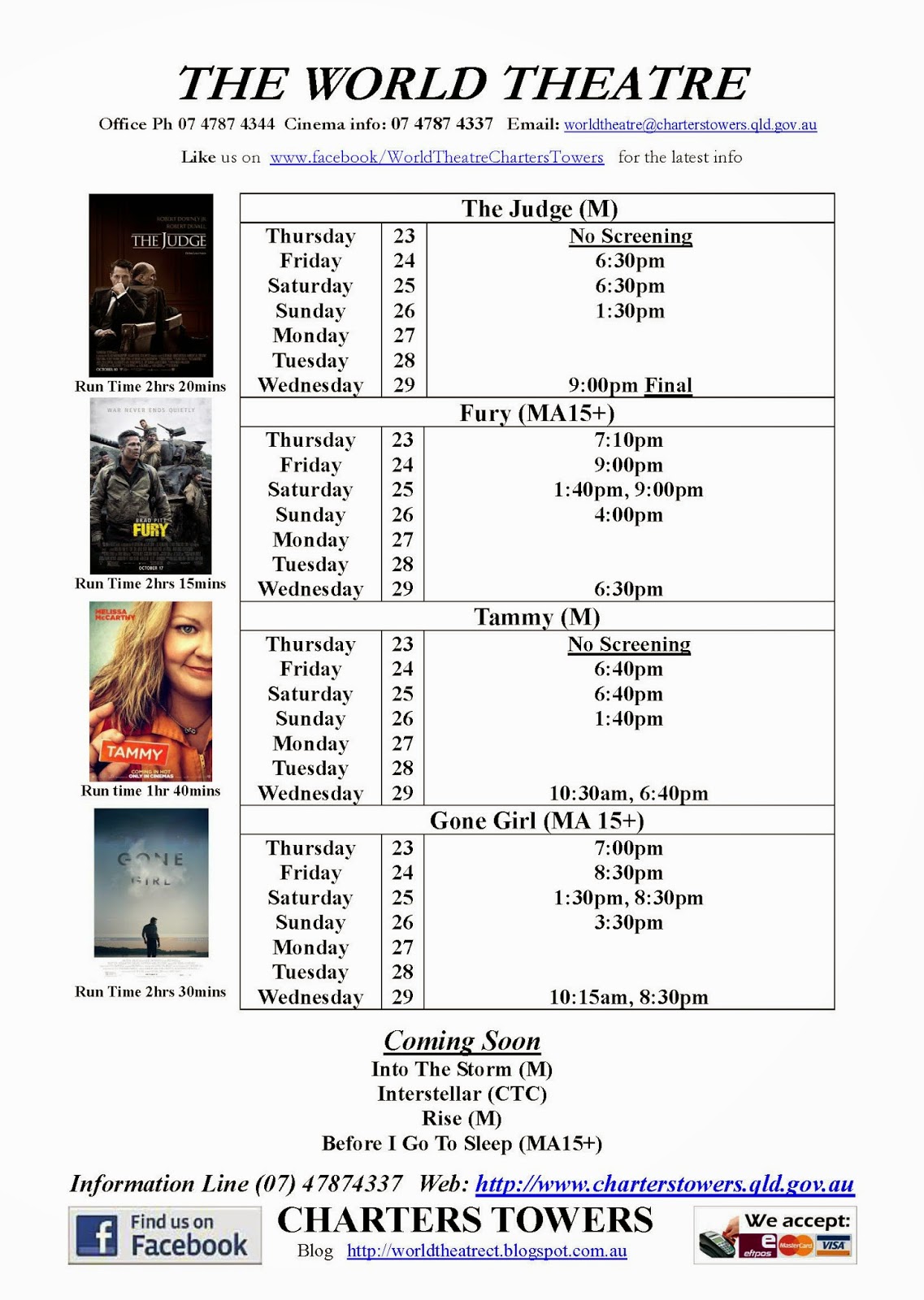 The World Theatre - Charters Towers: Cinema schedule week starting 23 ...