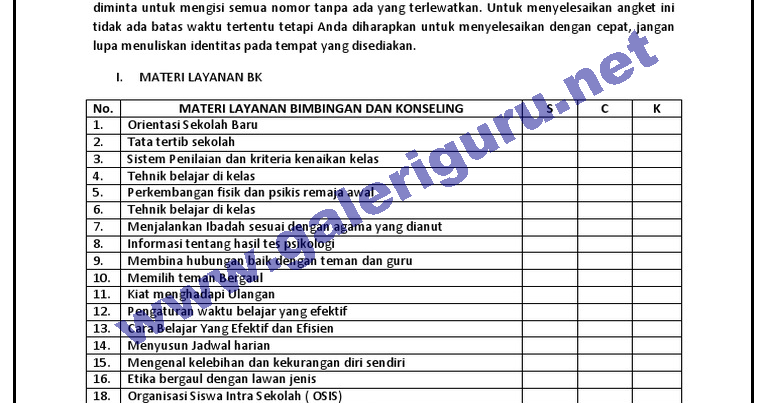 Contoh Angket Bimbingan Konseling (BK) Siswa SMP SMA dan SMK | Galery ...