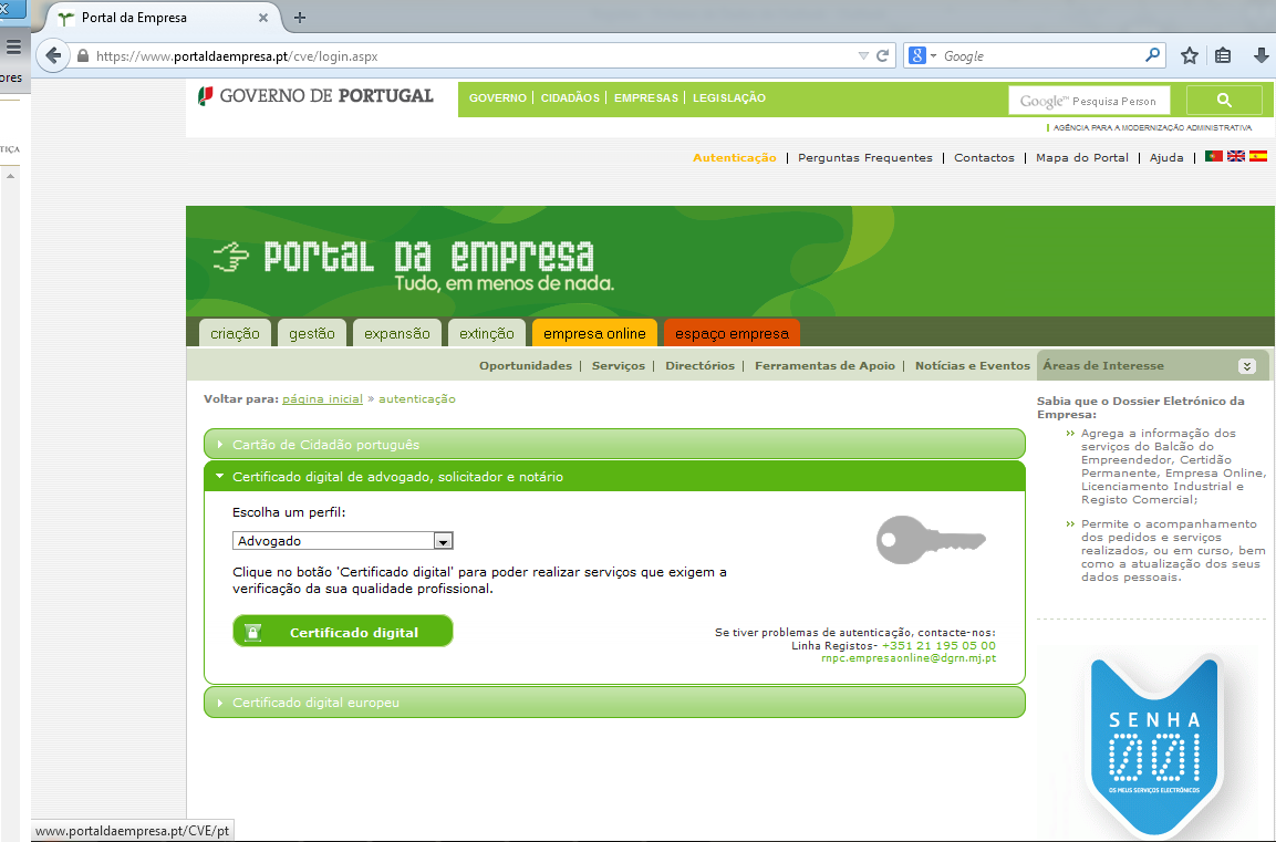 Estado de Citius: Sítios para lá do Citius: Portal da Empresa