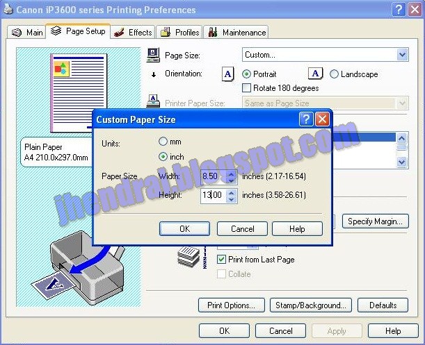 jhendral coba ngeblog: Ukuran Folio/F4 di Word dan Printer