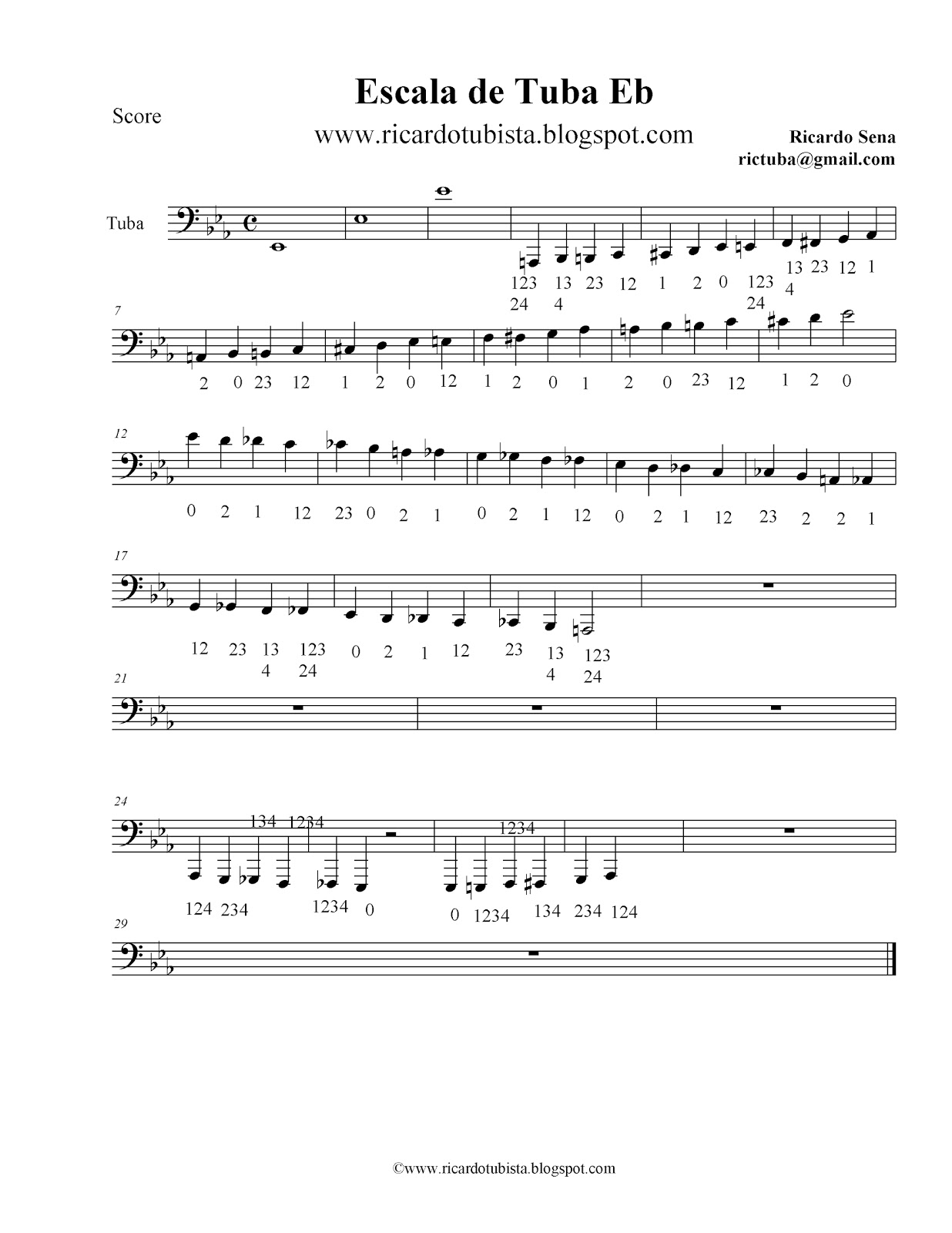 Tocando Tuba e Eufônio: Escala para tuba Eb