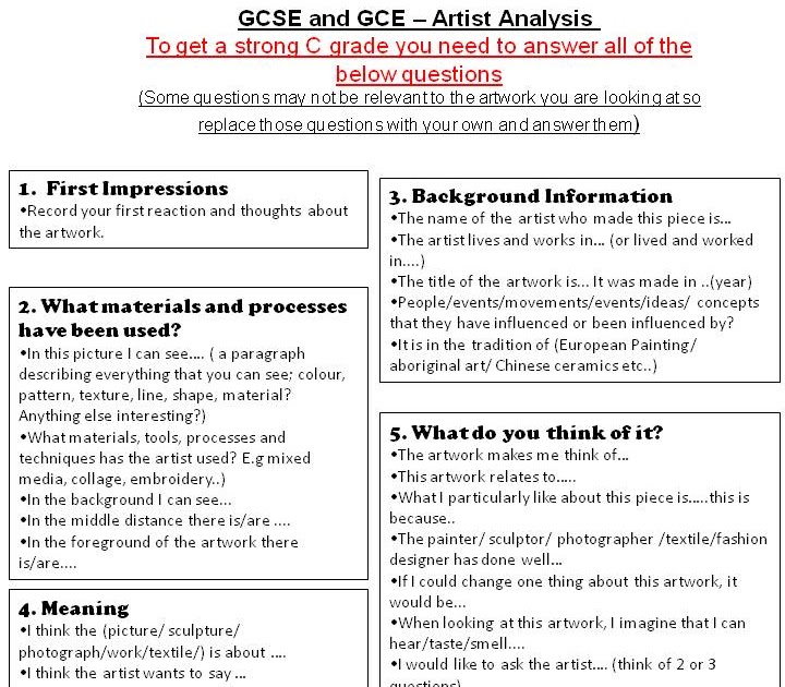 Chestnut Grove Memories Project 2011: Artist Analysis Writing Frame
